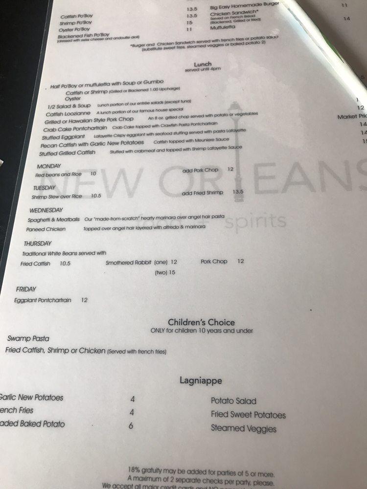 Menu at New Orleans Food & Spirits restaurant, Metairie, 210 Metairie ...