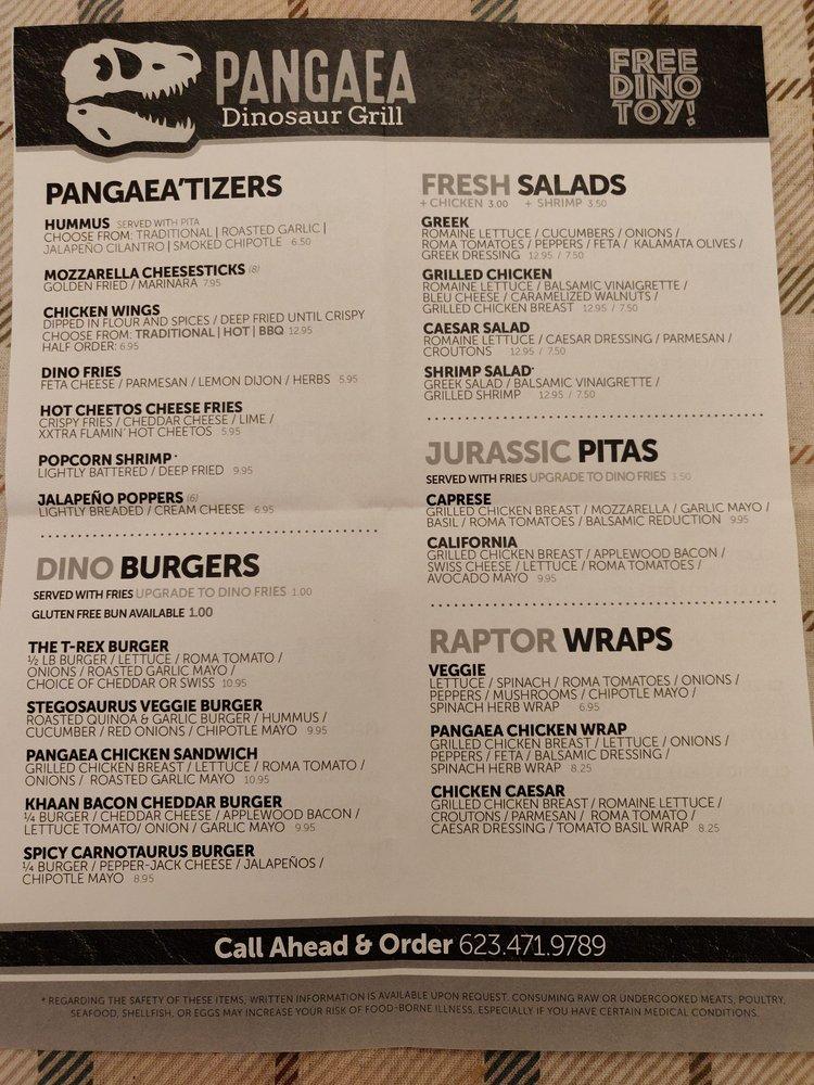 Menu at Pangaea Dinosaur Grill, Glendale