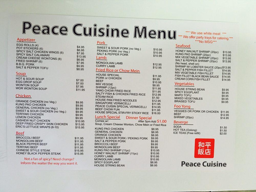 Menu at Peace Cuisine restaurant, West Sacramento