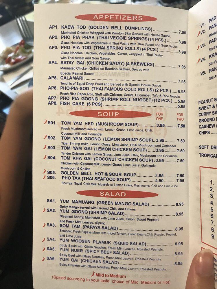 Menu at Thai Golden Bell restaurant, Newmarket