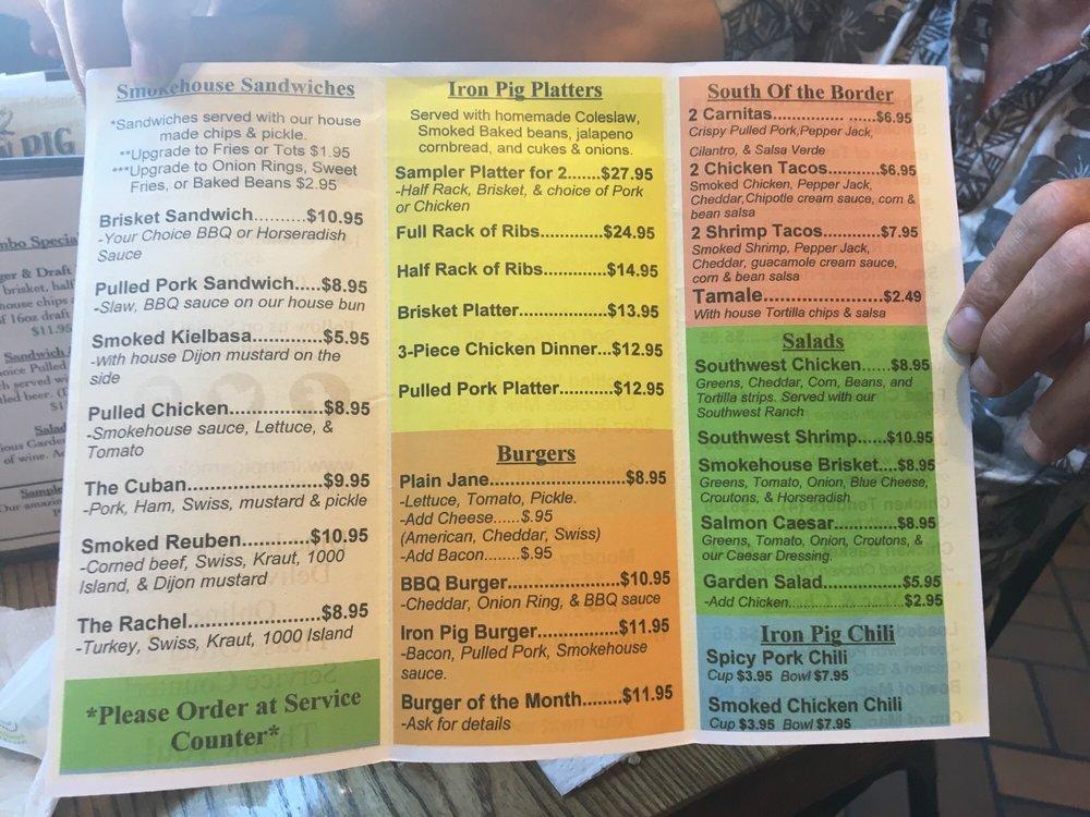 Menu at The Iron Pig Smokehouse BBQ, Gaylord