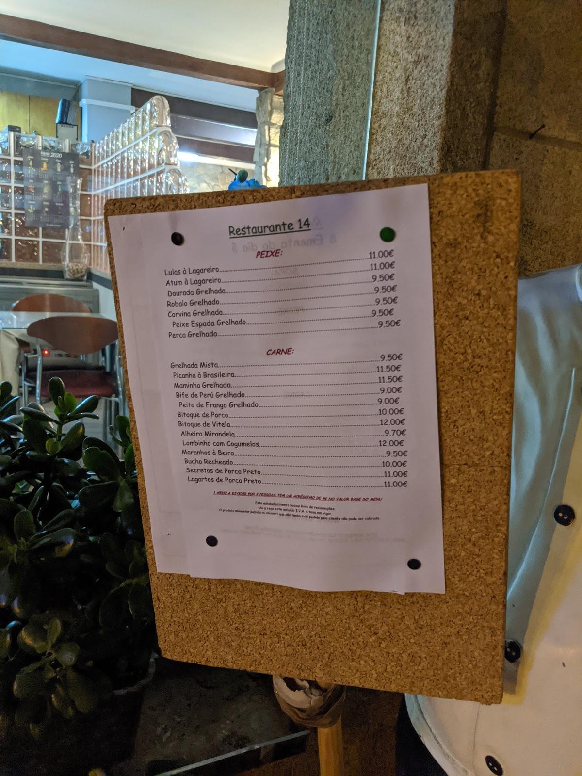 Menu em 14 restaurante, Castelo Branco, R. Dr. Jorge Costa 1