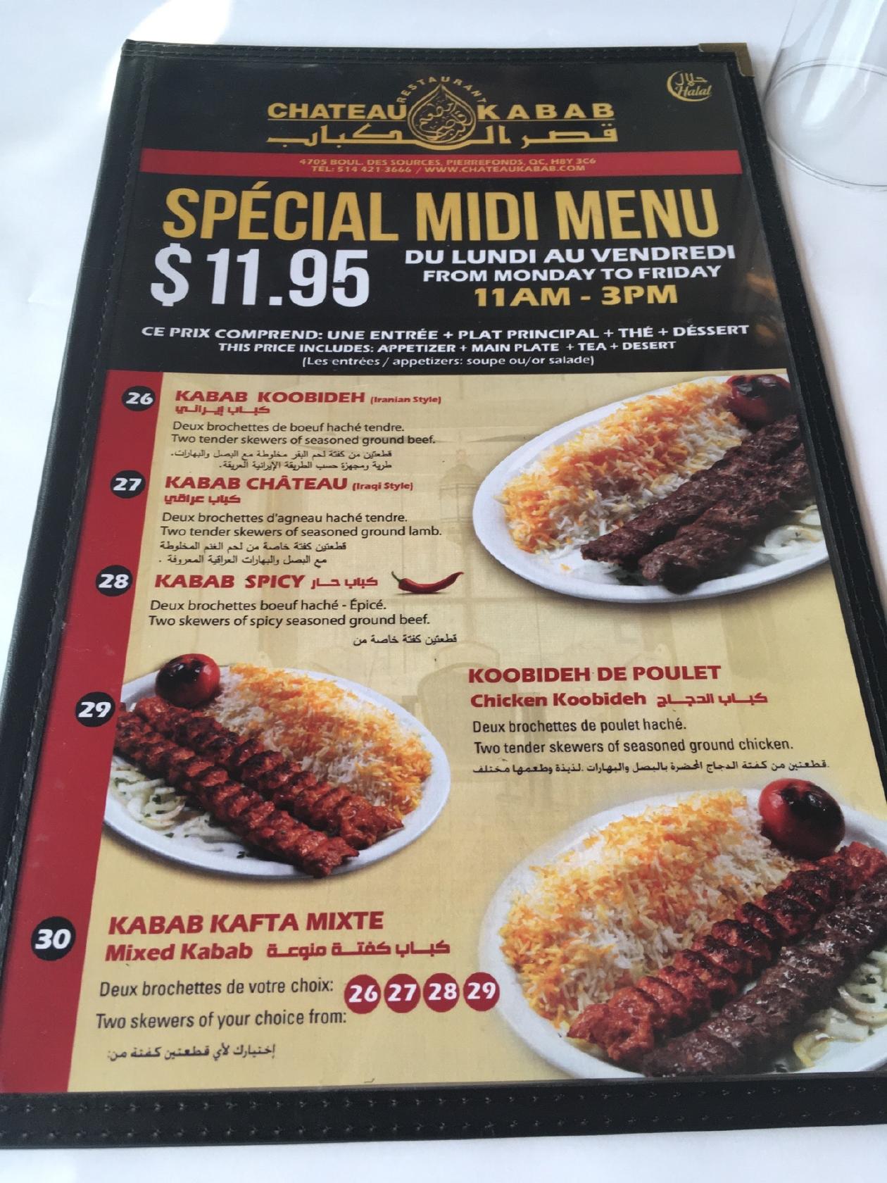 Menu at Chateau Kabab West Island restaurant, Dollard-Des Ormeaux ...