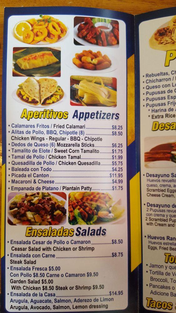 Menu at El Canton Restaurant, Elizabeth