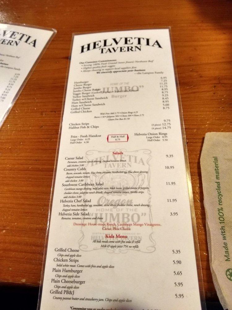 Menu at Helvetia Tavern pub & bar, Hillsboro, NW Helvetia Rd
