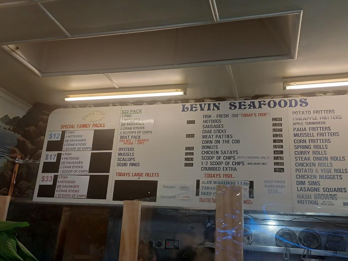 Menu at Levin Seafoods 2001 restaurant, Levin