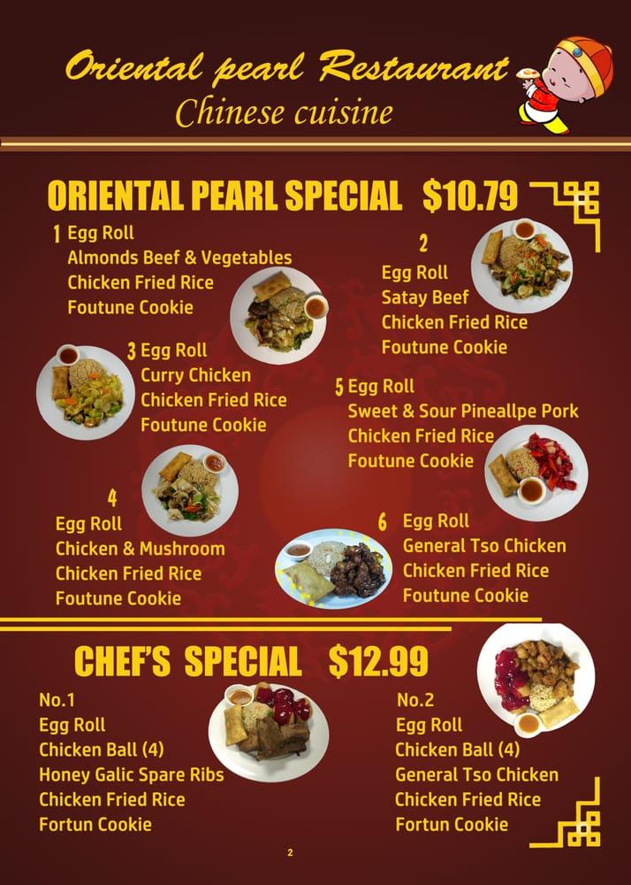 Menu at Oriental Pearl restaurant, Fredericton