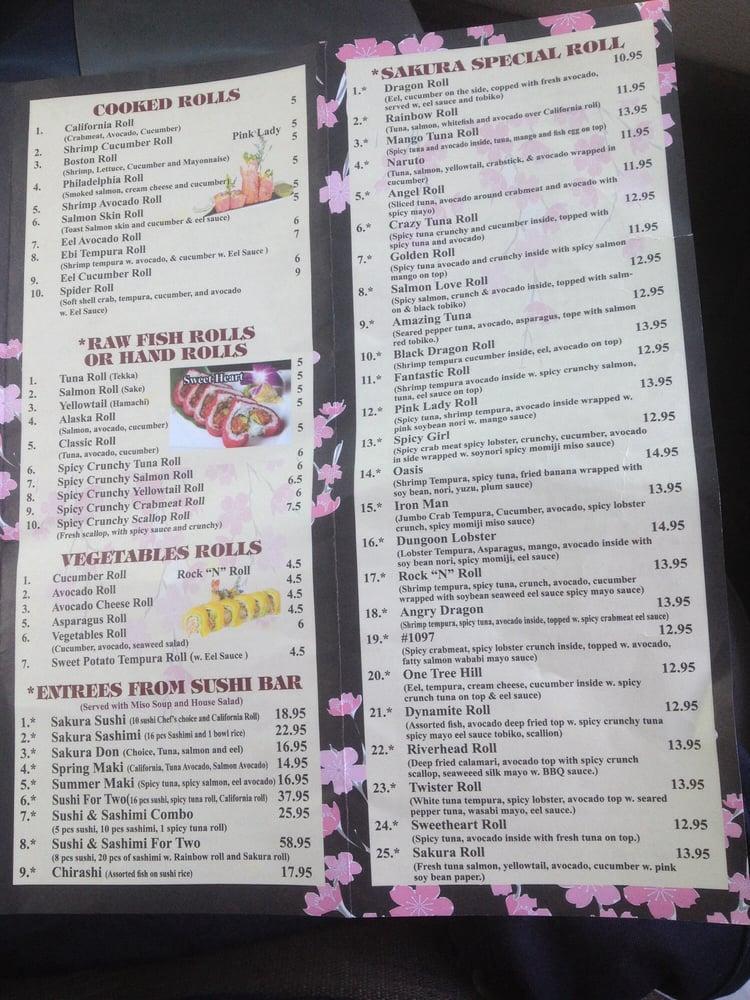 Menu at Sakura restaurant, Riverhead