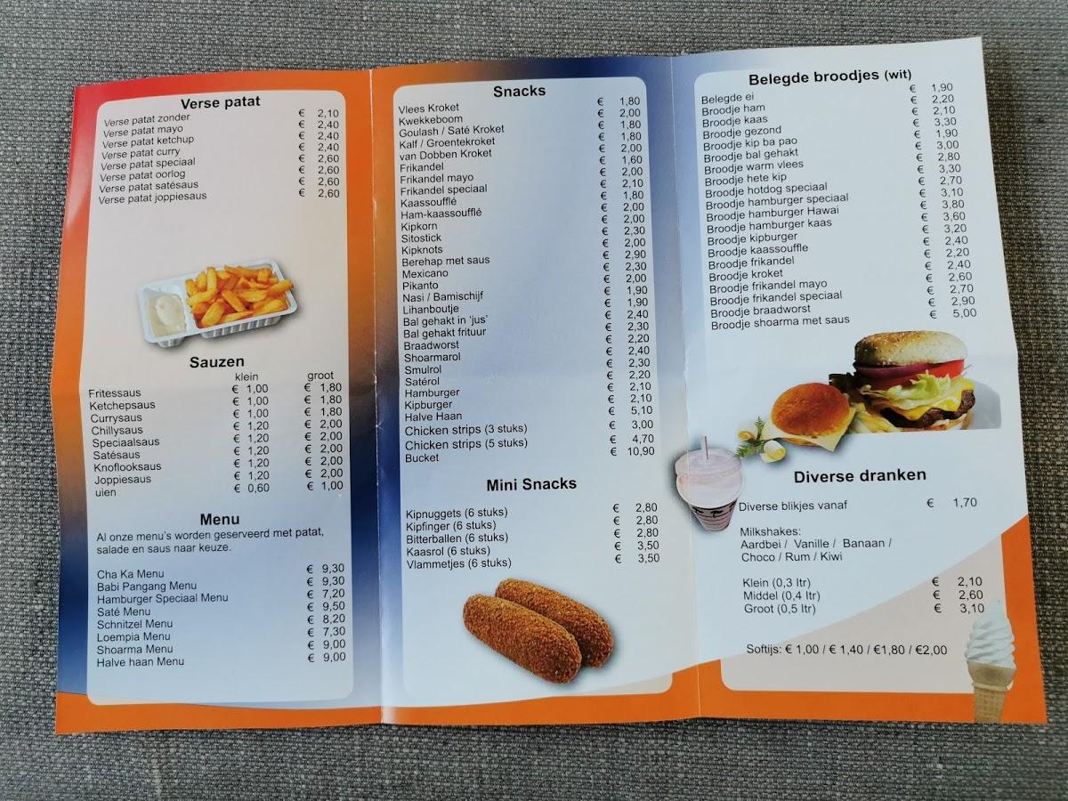 Menu at Snackbar Van Beek, Landsmeer