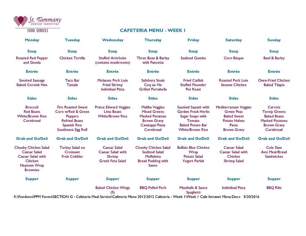 Menu at St. Tammany Parish Hospital Cafe, Covington