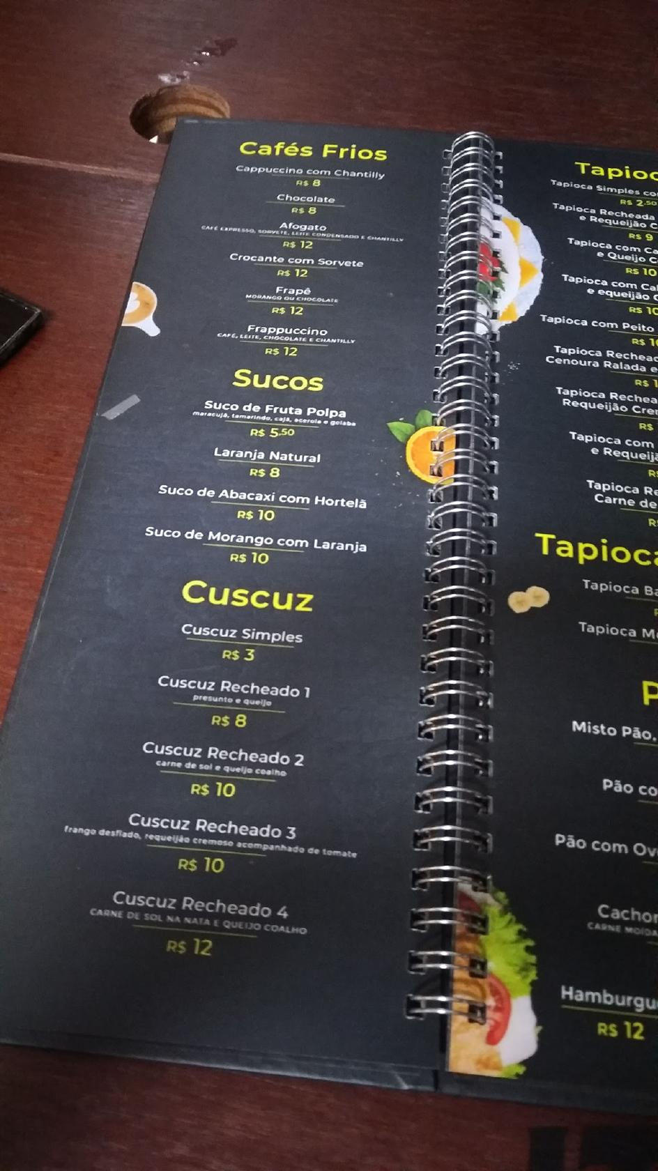 Menu at Ventura Bistrô restaurant, Luís Correia