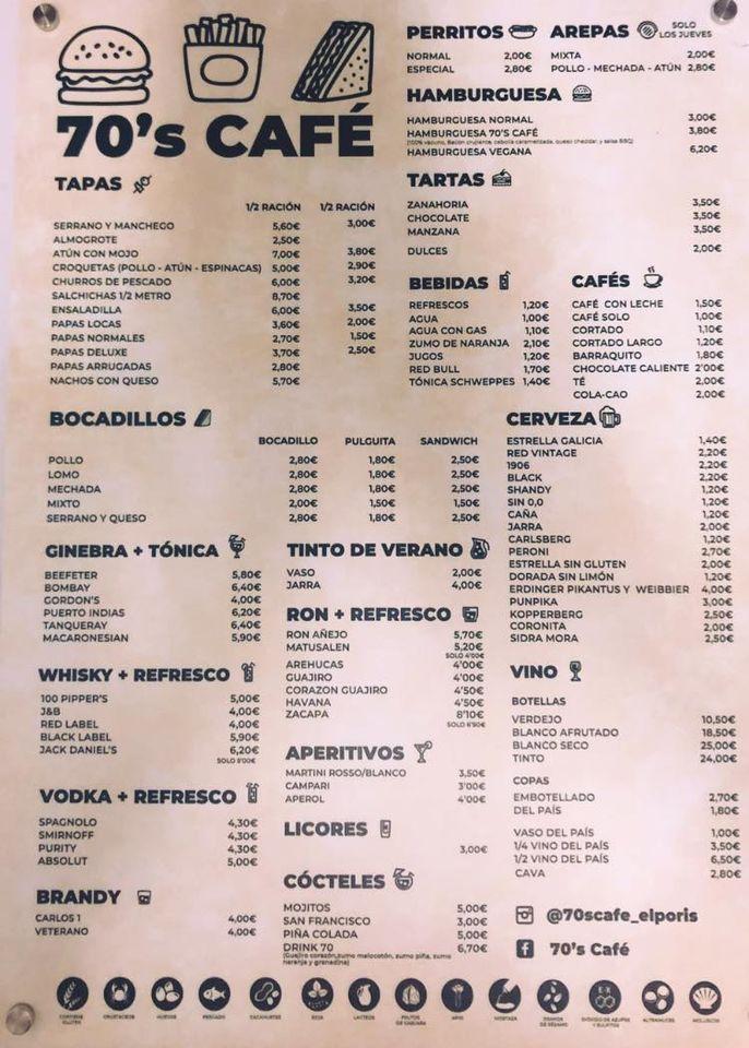 Carta de 70’s Café, Porís de Abona