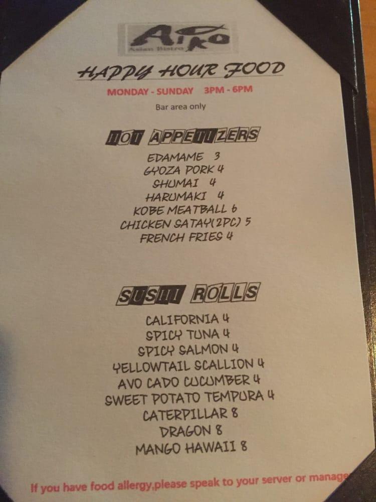 Menu at Aiko Asian Bistro restaurant, Melville