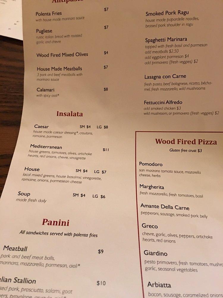 Menu at Bari Trattoria, Eugene
