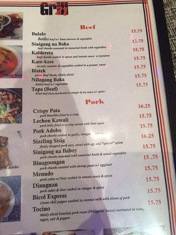 Menu at Grill 21 restaurant, New York City, 346 E 21st St