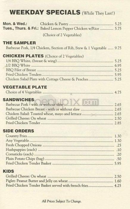 Menu at Jackson's Big Oak Barbecue, Wilmington