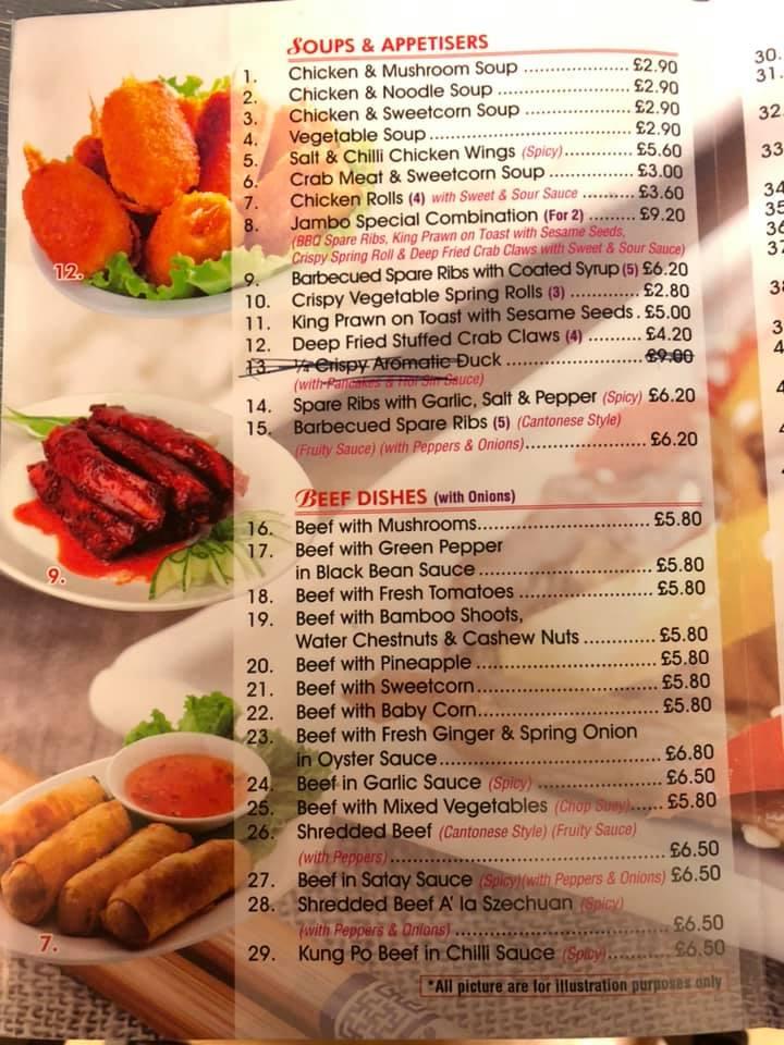 Menu at Jambo Chinese Restaurant, Holyhead