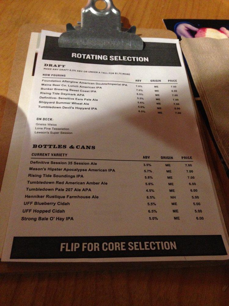 Menu at Portland Pie Company pizzeria, Portland, 51 York St