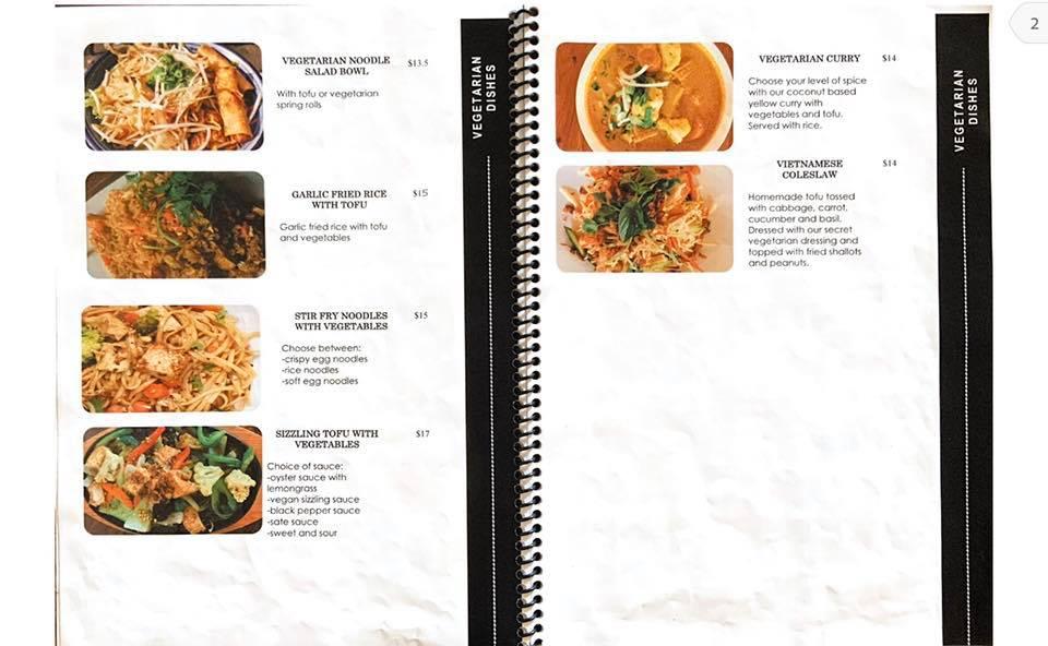 Menu at Saigon Sen restaurant, Albert Park