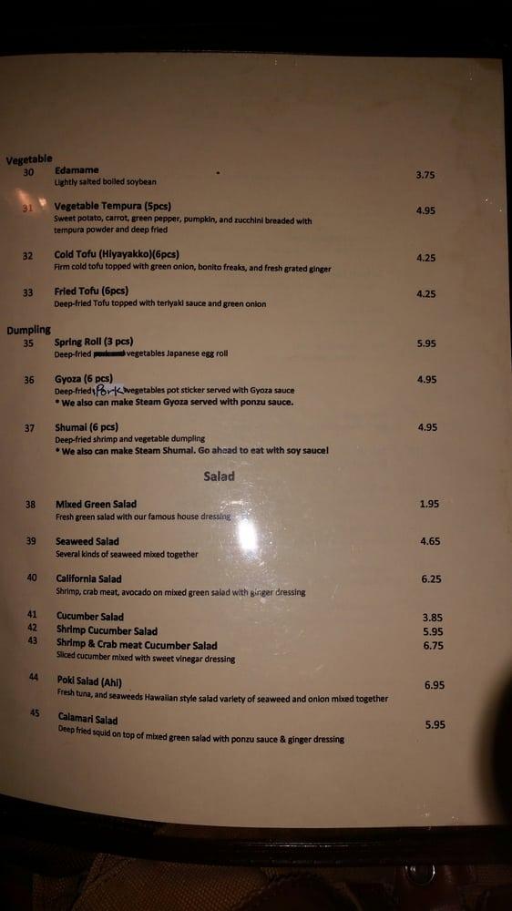 Menu at Sushi Tachi restaurant, North Las Vegas