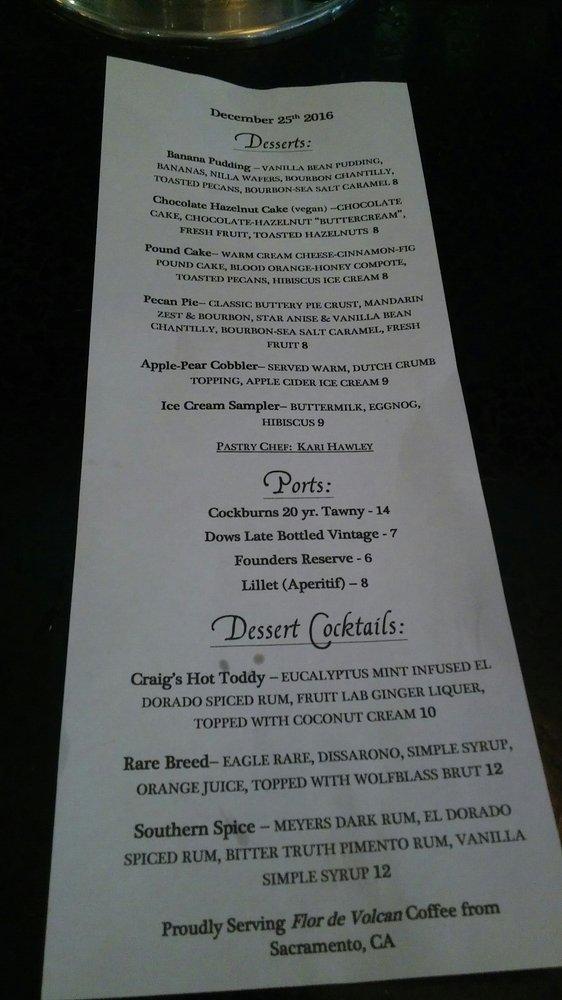 Menu at The Porch Restaurant & Bar, Sacramento