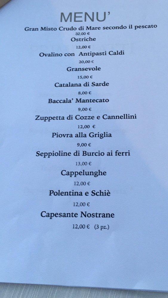 Speisekarte von Zafferano restaurant, Padua