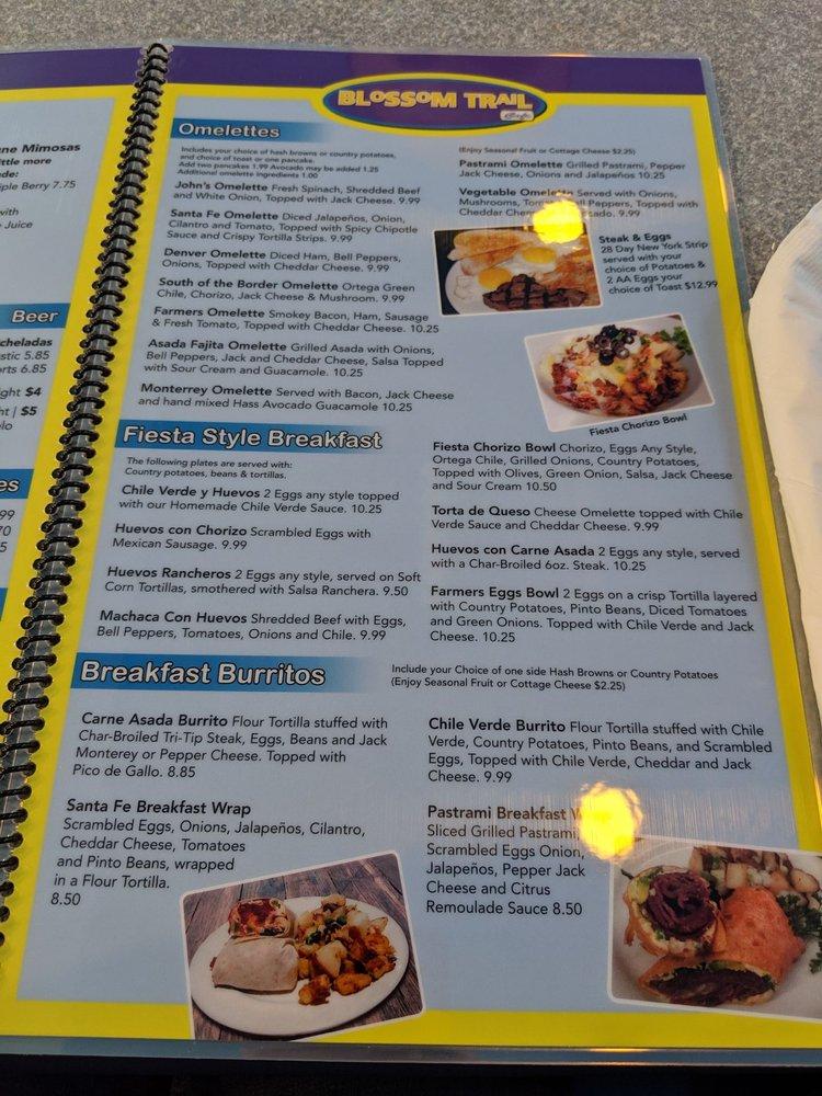 Menu at Blossom Trail Cafe, Sanger