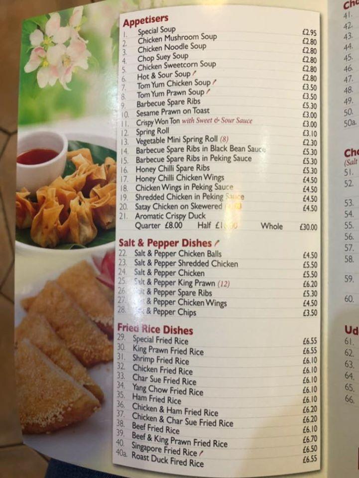 Menu at Chens restaurant, Kincardine