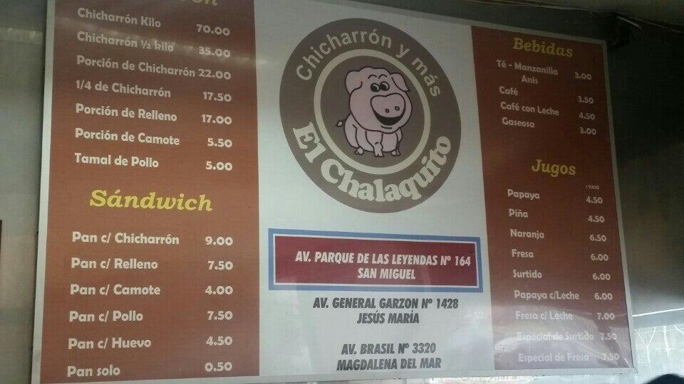 Carta del restaurante Chicharroneria El Chalaquito San Miguel, San ...