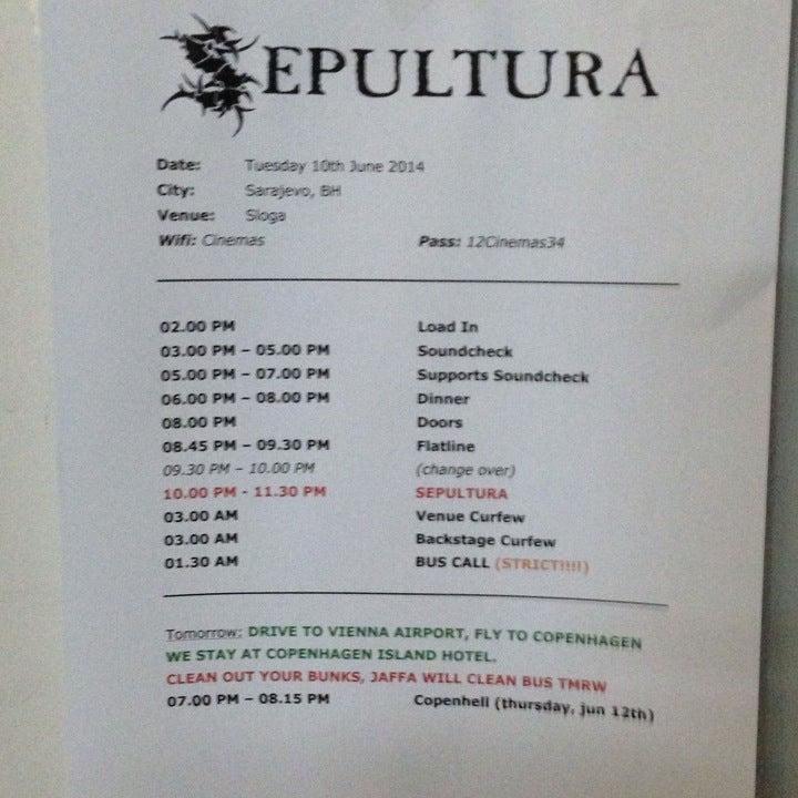 Menu at Cinemas Sloga club, Sarajevo