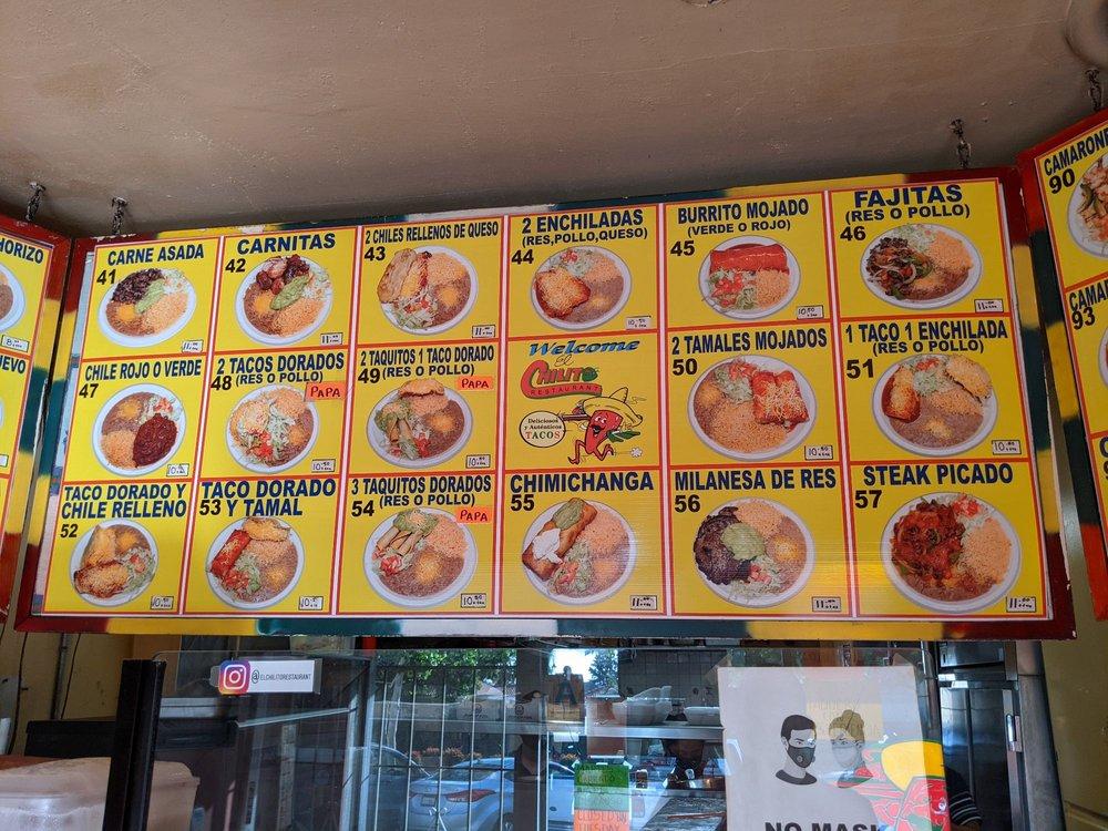 Carta de El Chilito Restaurant, Downey, Paramount Blvd