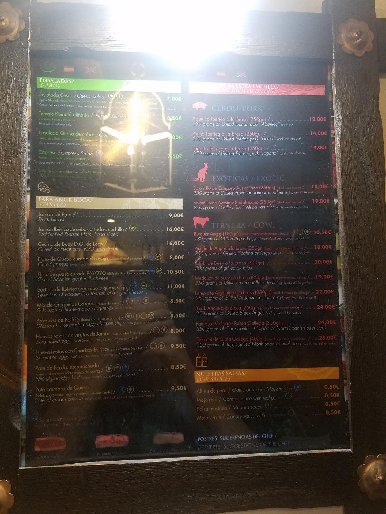 Menu at EntreBrasas Granada pub & bar, Granada