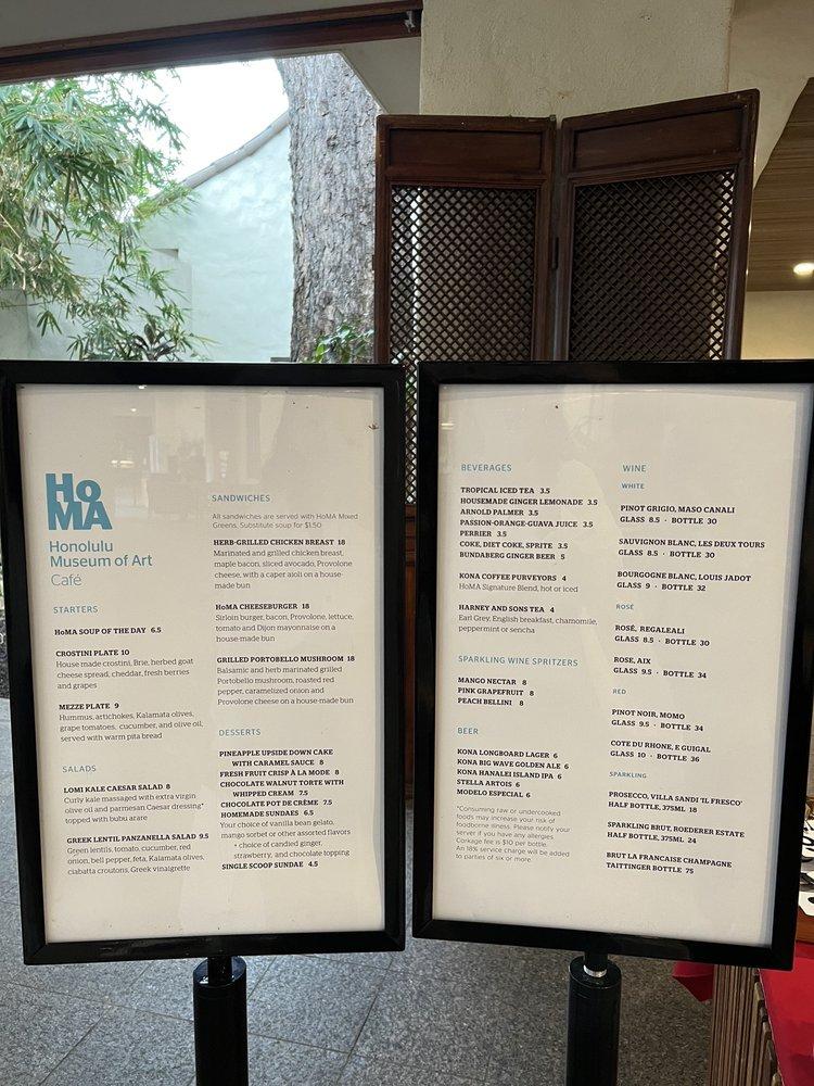 Menu at Honolulu Museum of Art (HoMA) cafe, Honolulu