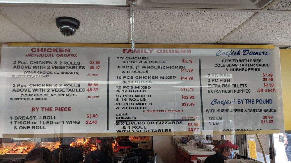 Menu at Jim's Krispy Fried Chicken restaurant, Mexia