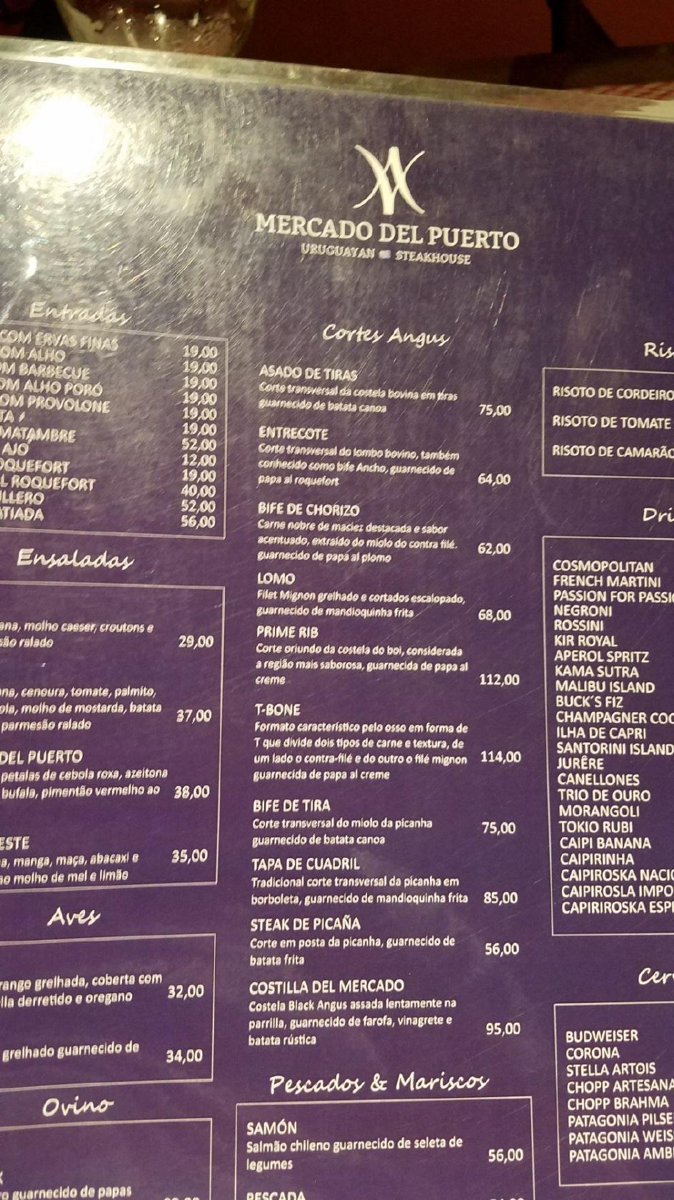 Menu at Mercado Del Puerto steakhouse, São Luís