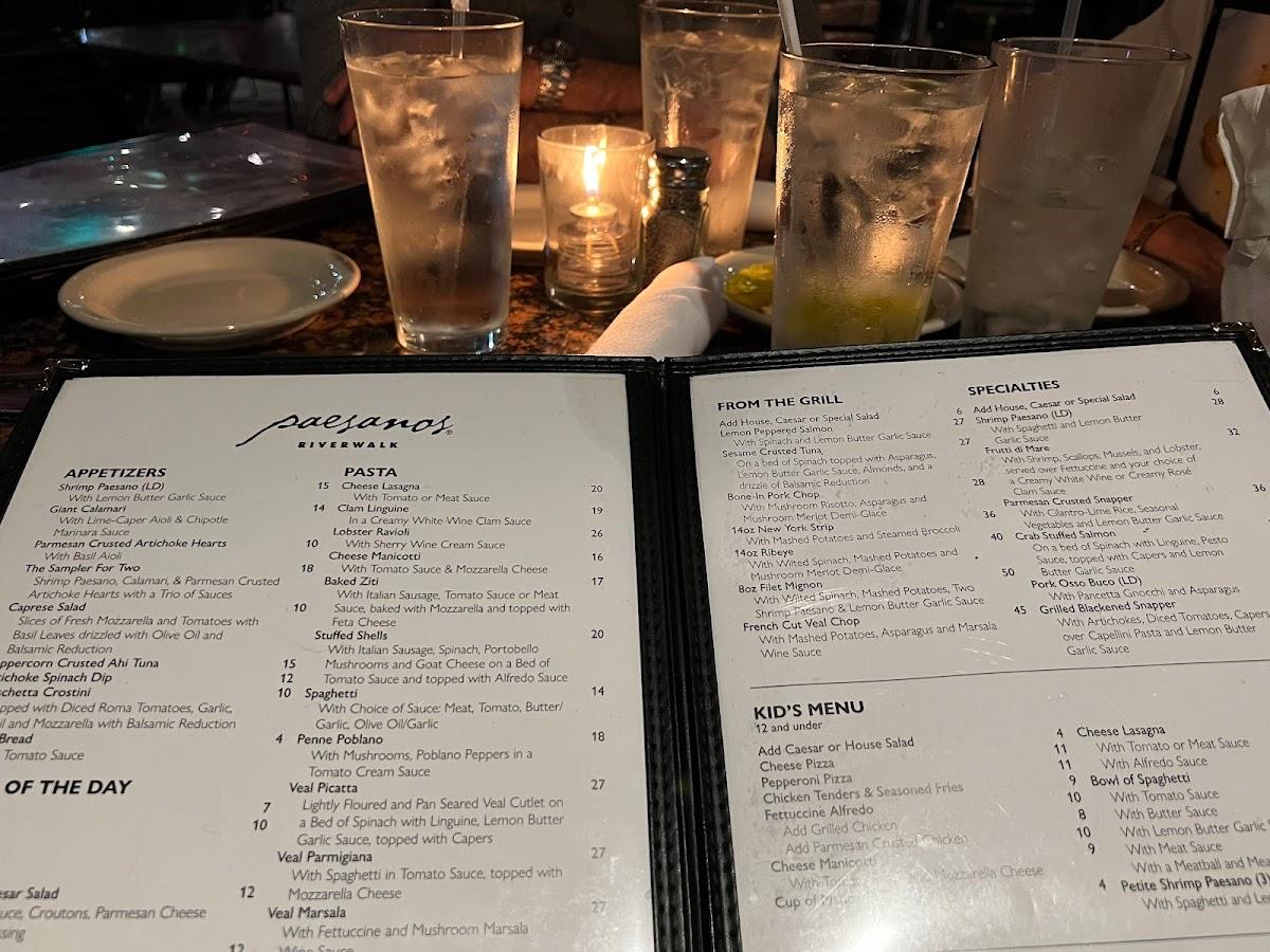 Menu at Paesanos Riverwalk pub & bar, San Antonio, 111 W Crockett St #101