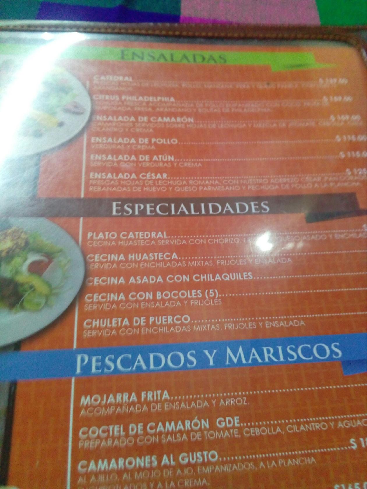 Menu at La Catedral restaurant, Huejutla de Reyes