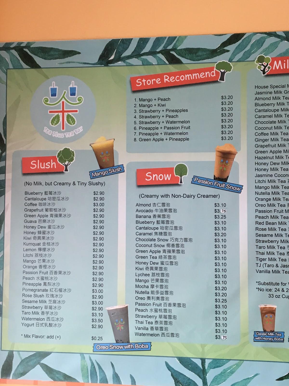 Menu at Tea Plus Tea Bar, San Francisco