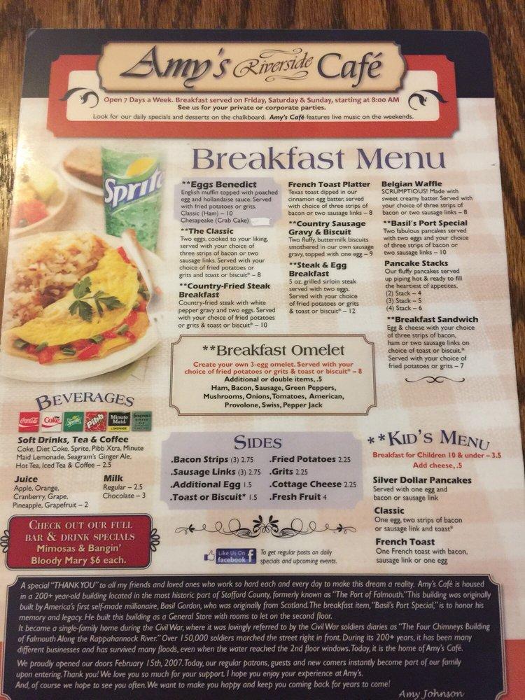 Menu at Amy's Cafe, Fredericksburg