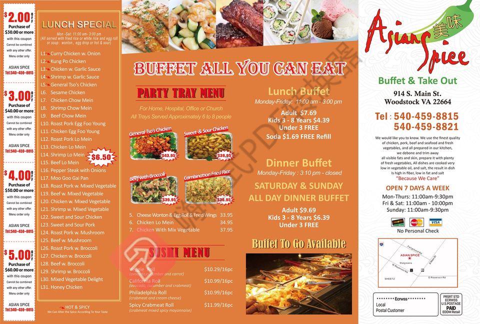 Menu at Asian Spice restaurant, Woodstock