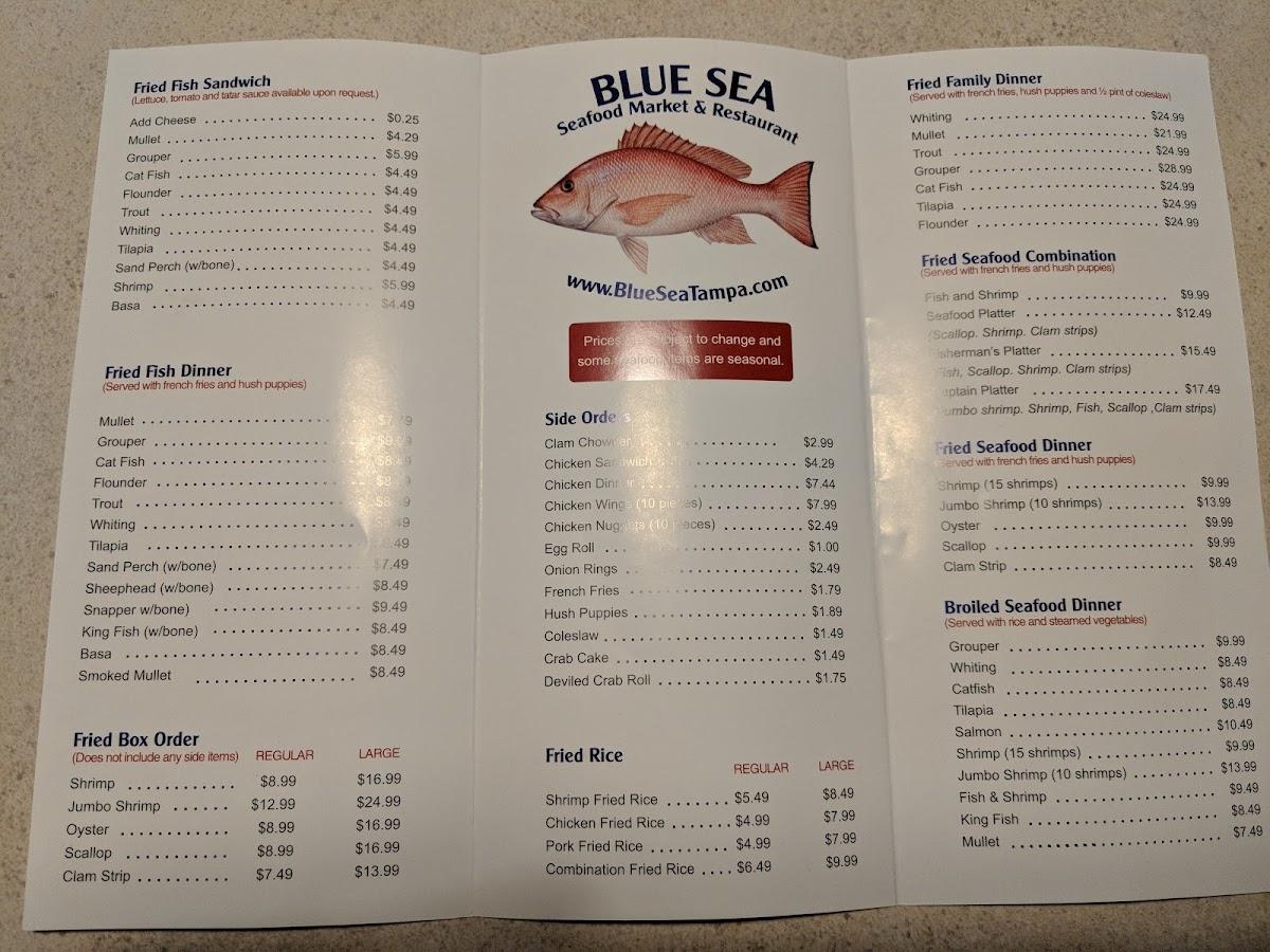 Menu at Blue Sea Seafood Market & Restaurant, Tampa