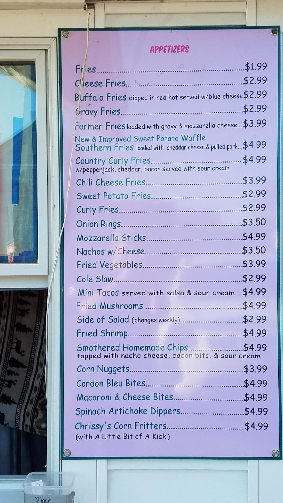 Menu at Chrissy's Cravings restaurant, Schaghticoke