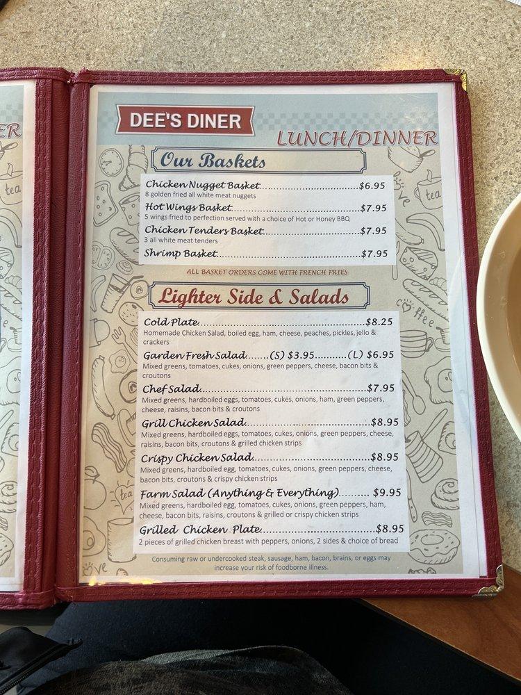 Menu at Dee's Diner restaurant, Goldsboro, W Grantham St