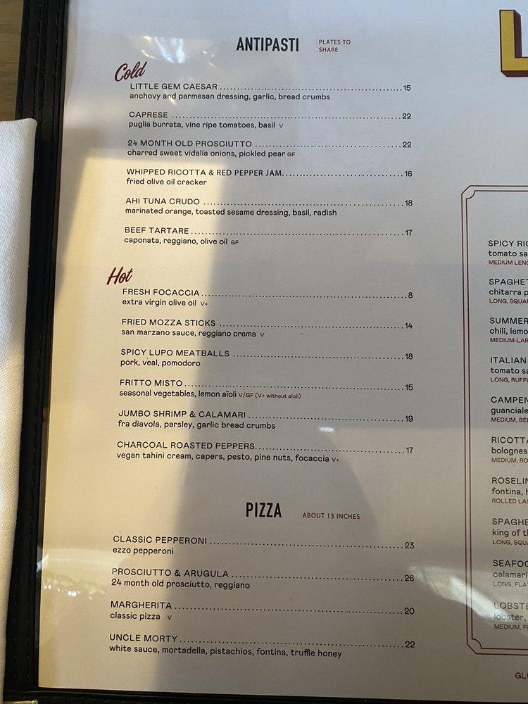 Menu at LUPO Italian Ristorante & Patio pub & bar, Banff