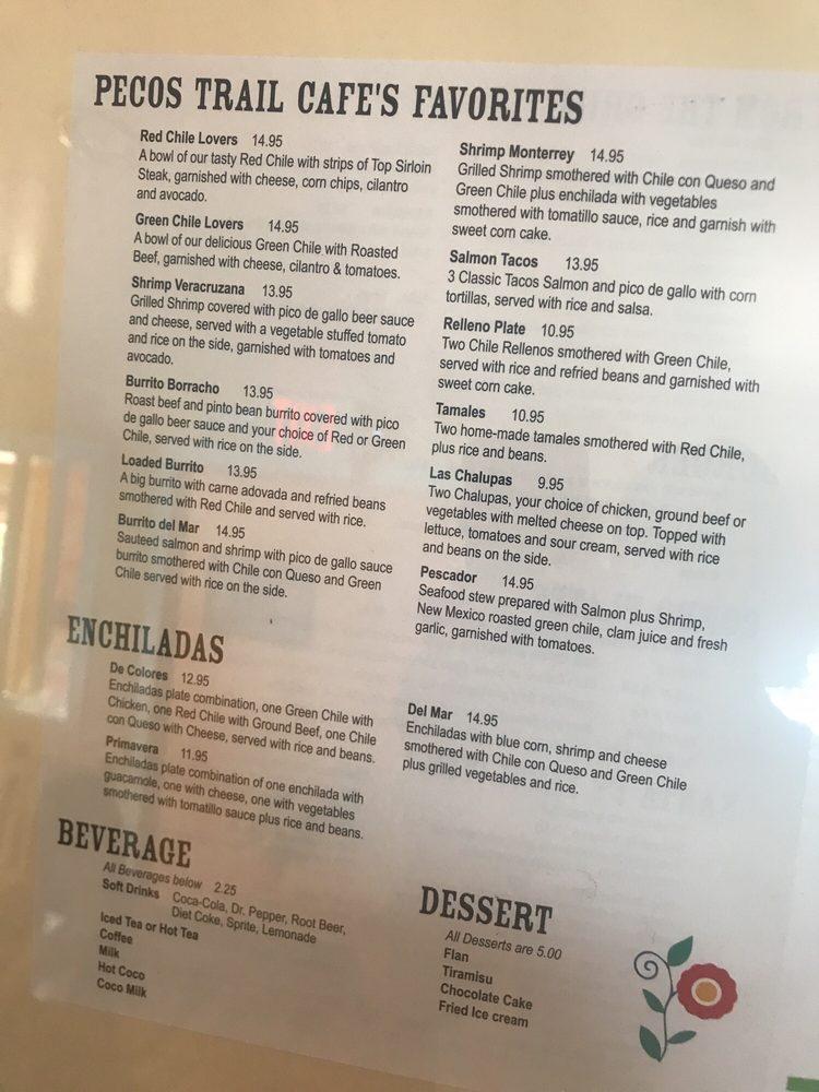 Menu at Pecos Trail Cafe, Santa Fe, Old Pecos Trail
