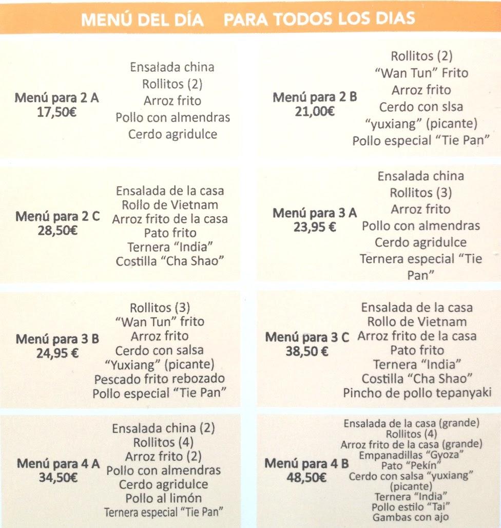 Menu at Restaurante Mar y Monte, Alicante