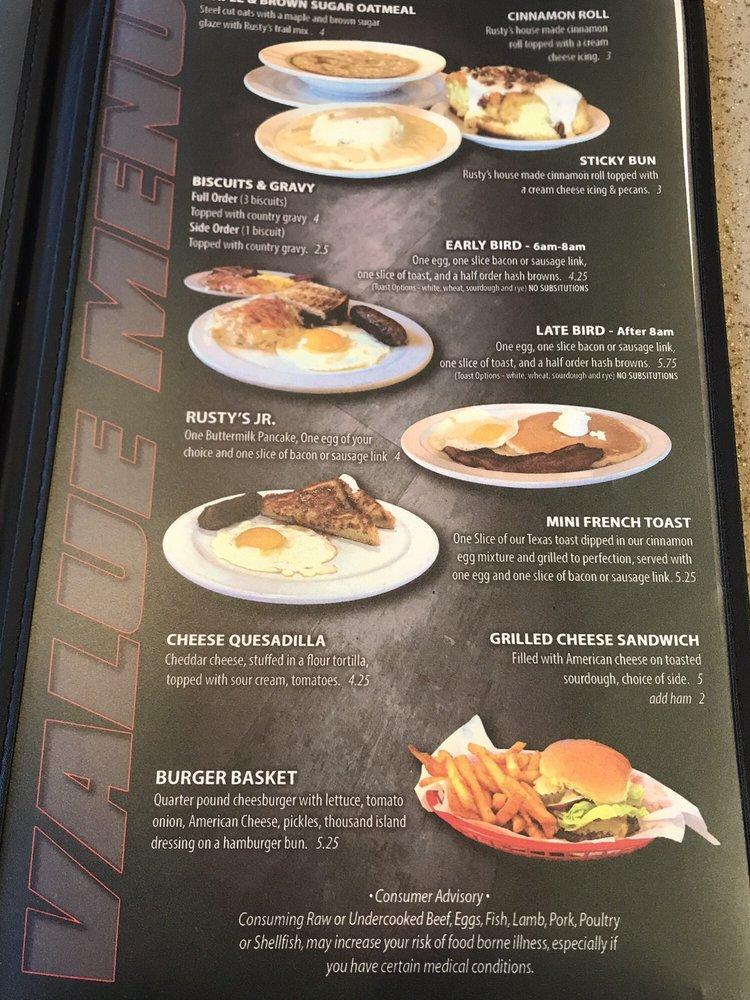 Menu at Rusty's Restaurant, Lake Havasu City