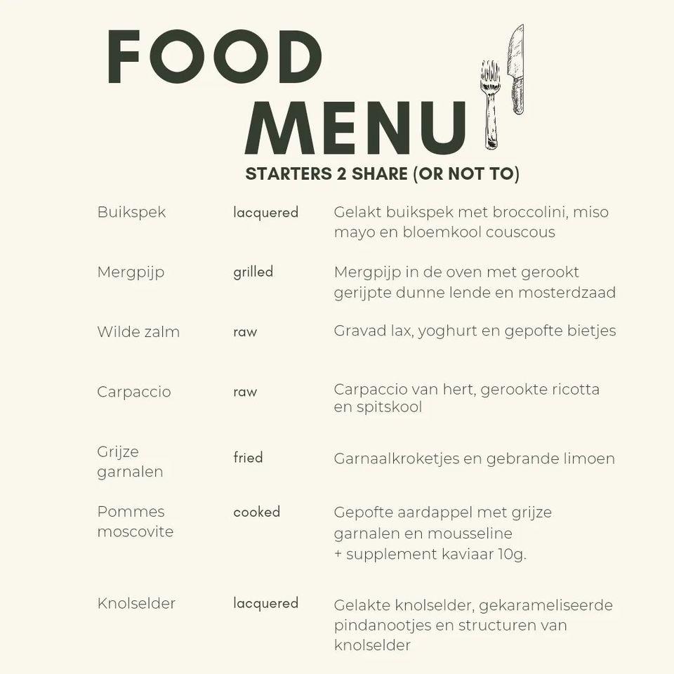 Menu at Sensi Concepts, Kalmthout