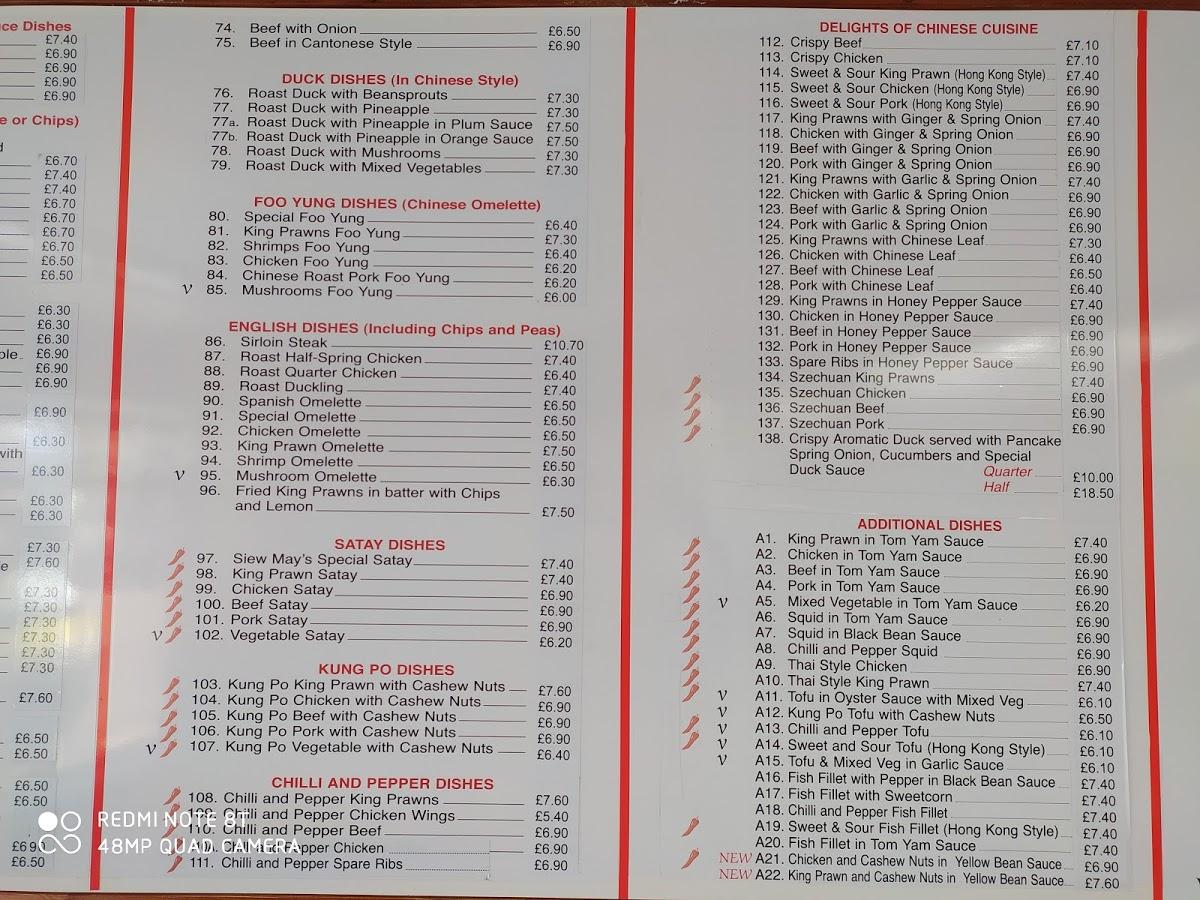 Menu at Siew May fast food, Dawlish