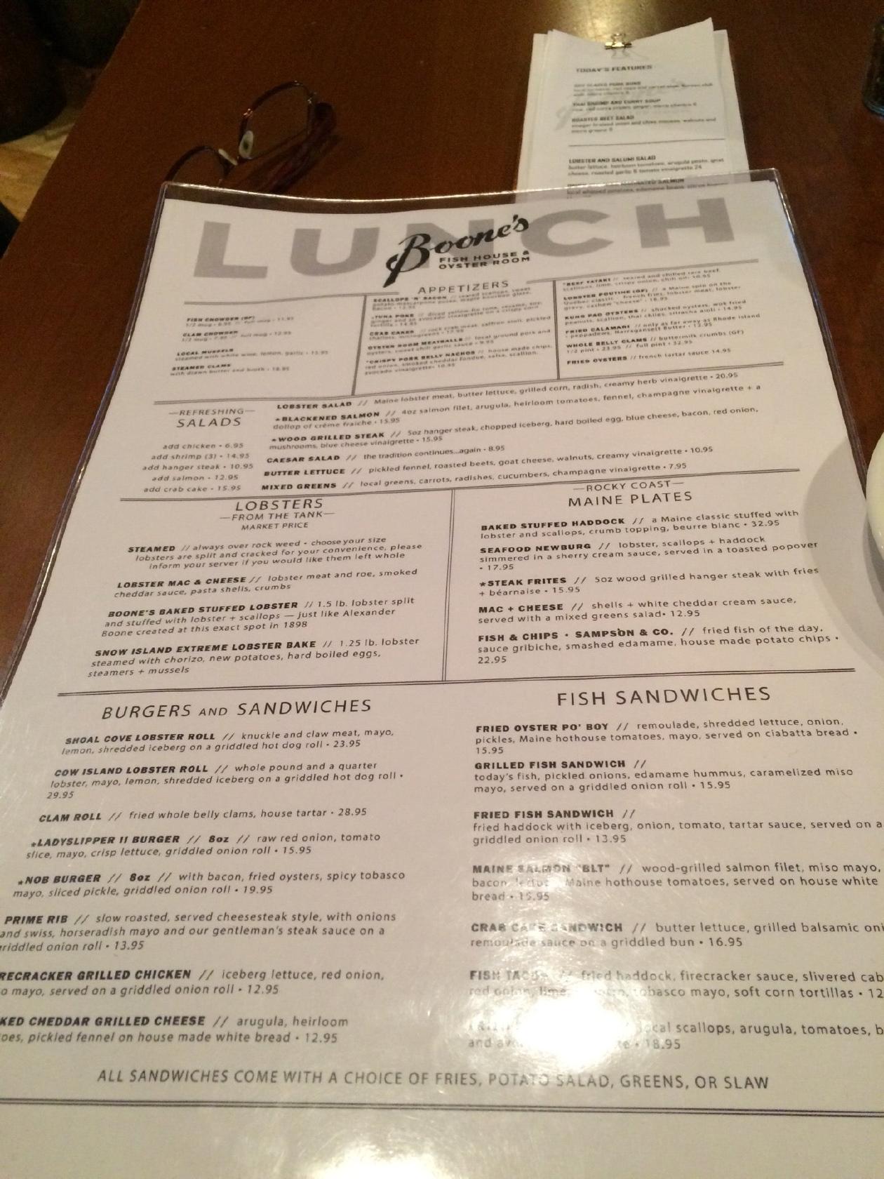 Menu at Boone's Fish House & Oyster Room pub & bar, Portland